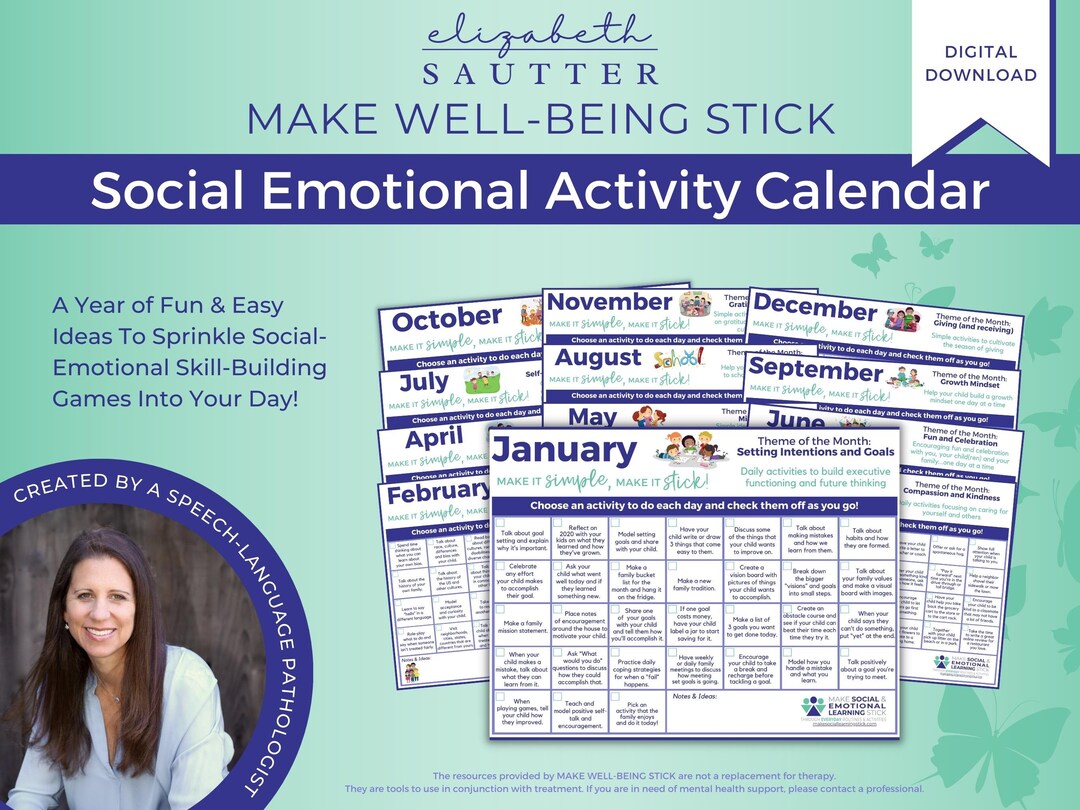 Social Emotional Learning Calendar of Fun Family Activities - Etsy