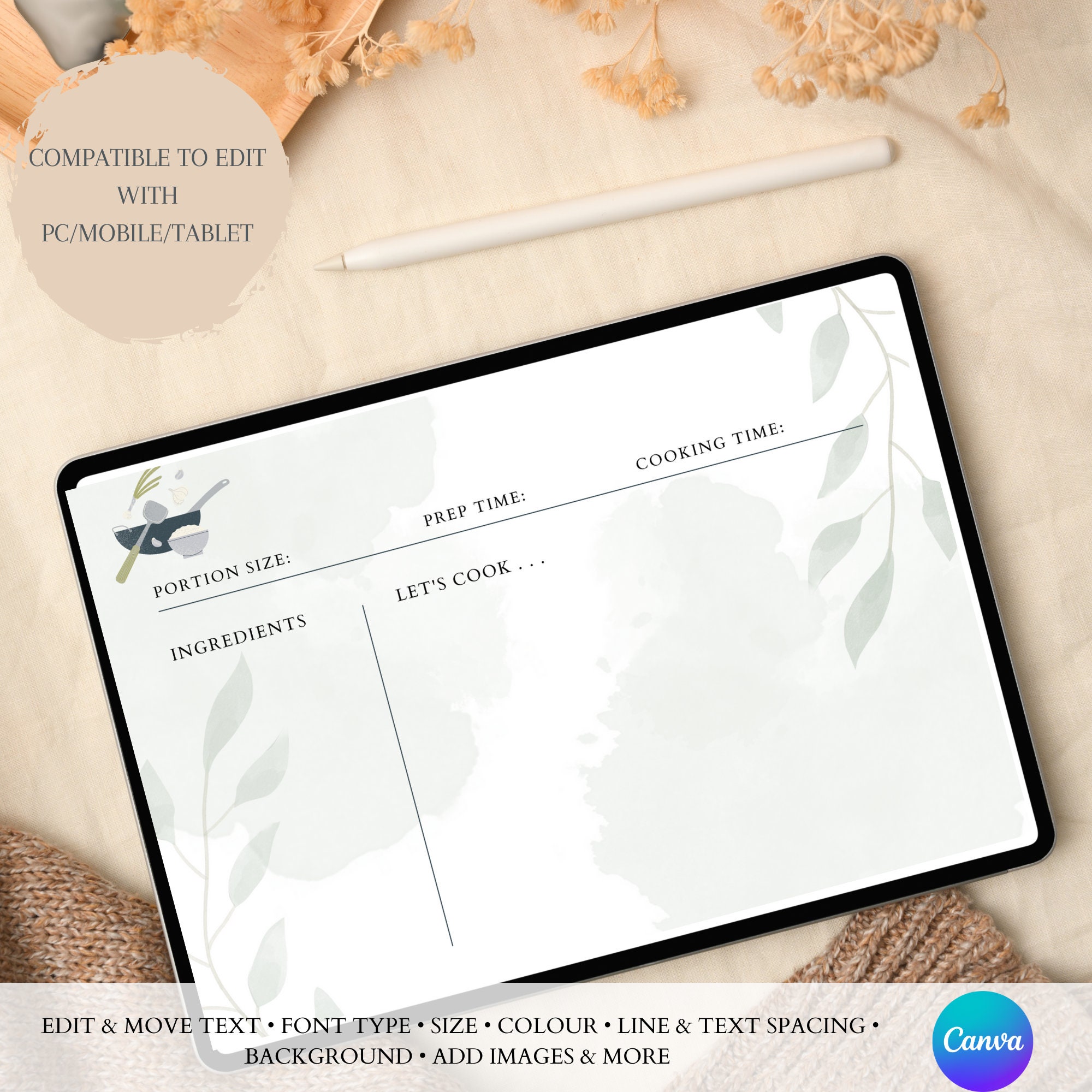 Editable Modern Recipe Cardrecipe Card Templateprintable Recipe ...