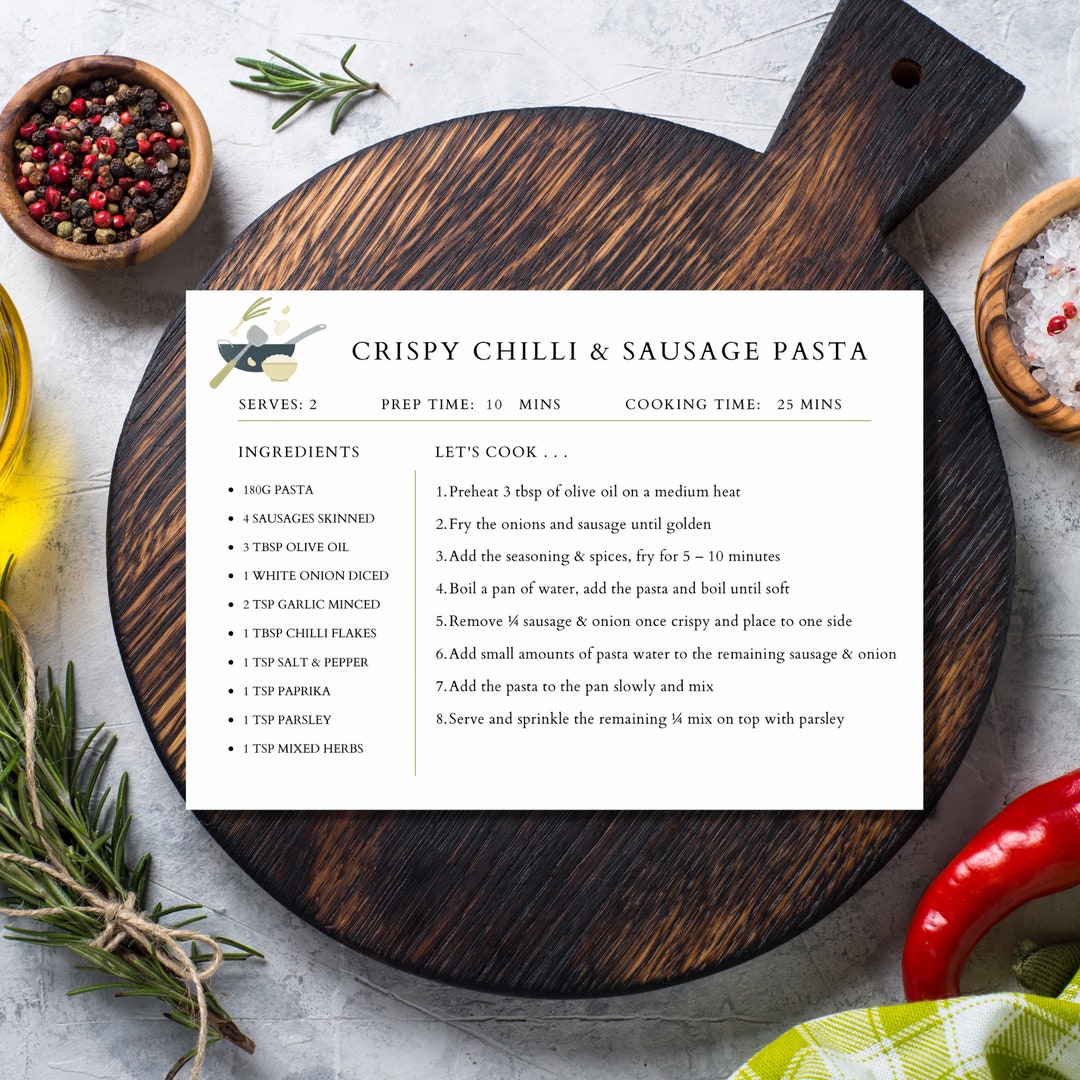 Editable Modern Recipe Cardrecipe Card Templateprintable Recipe ...