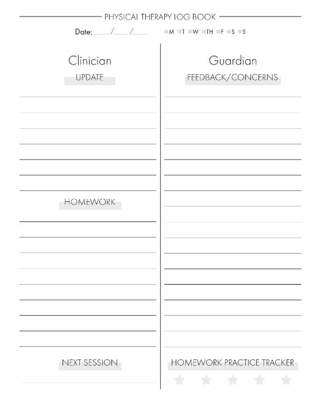 Physical Therapy Log Template - Etsy