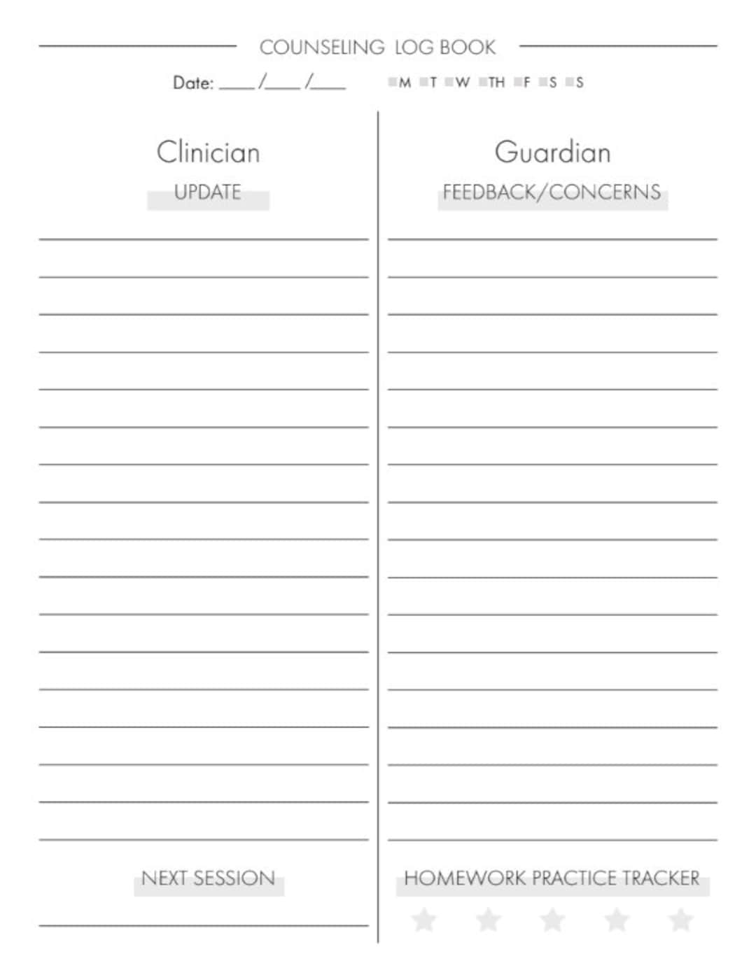 Counseling Log Book Template - Etsy