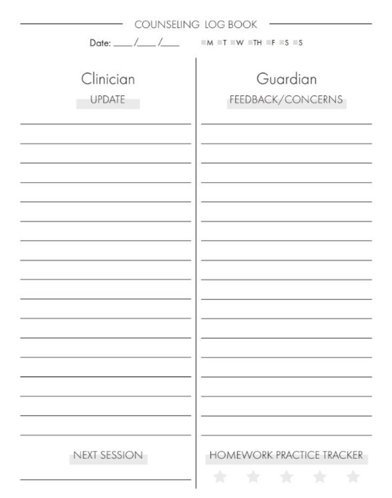 Counseling Log Book Template - Etsy
