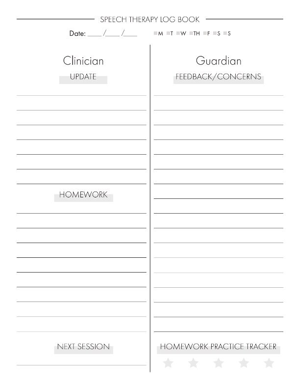 Speech Therapy Log Template - Etsy