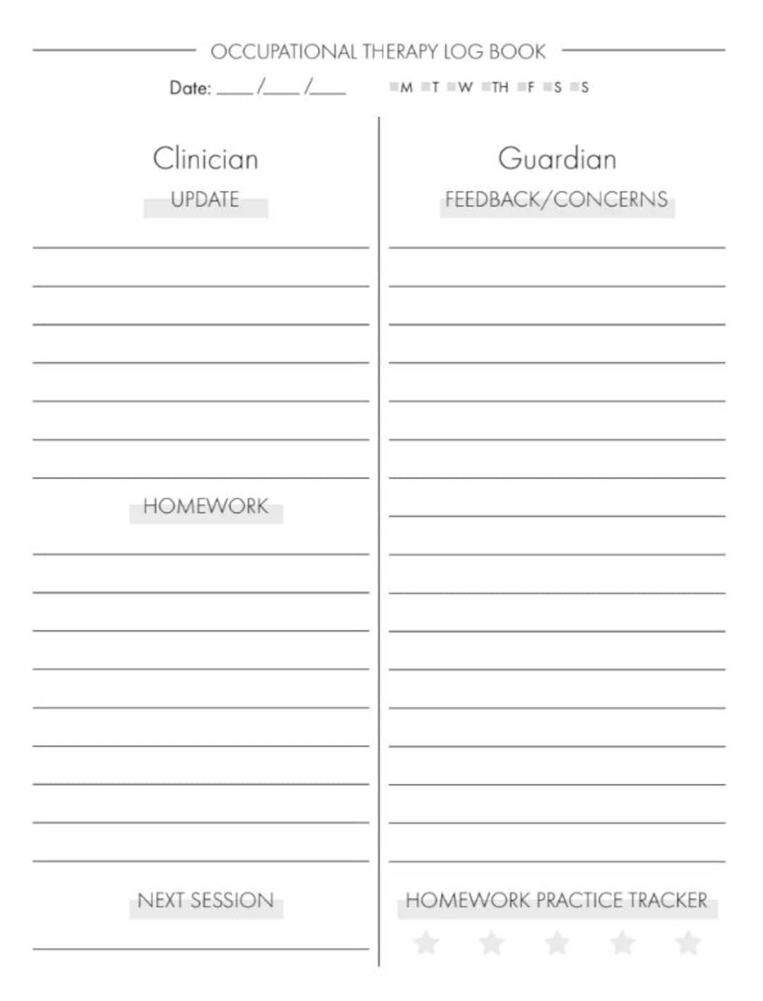 Occupational Therapy Log Template - Etsy