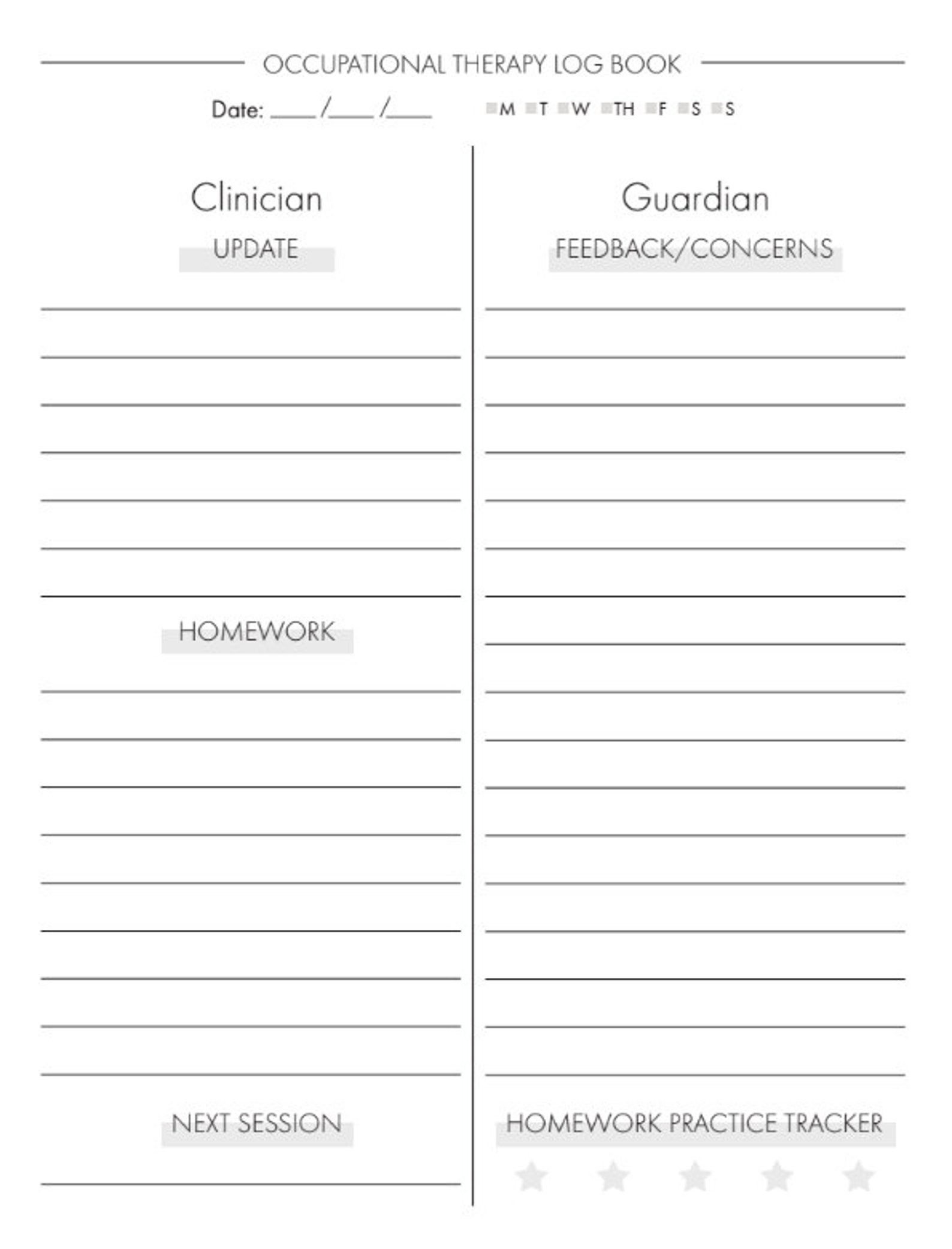 Occupational Therapy Log Template - Etsy