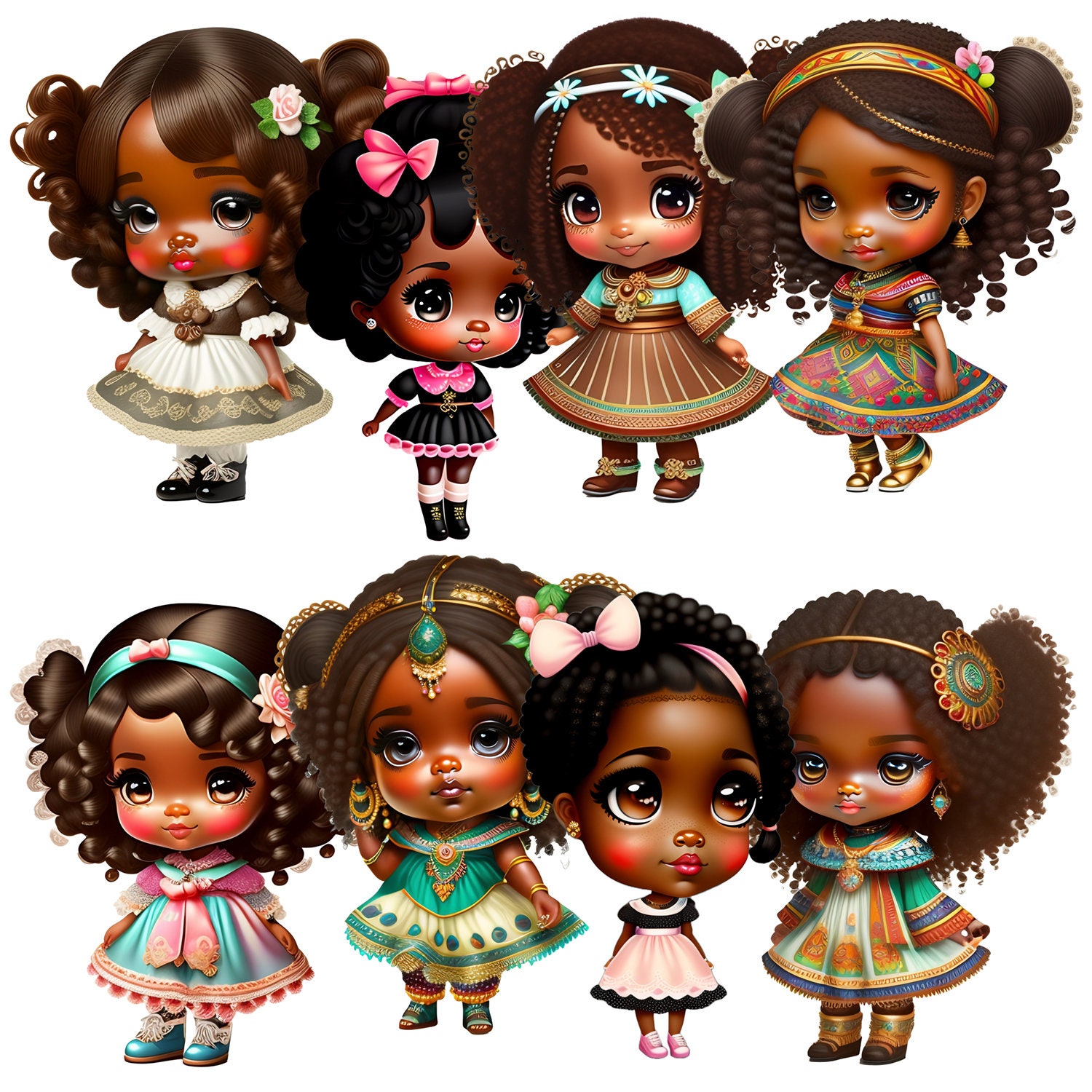 Adorable Chibi Girl Clip Art Set 2 8 Black Girls Png Jpg - Etsy