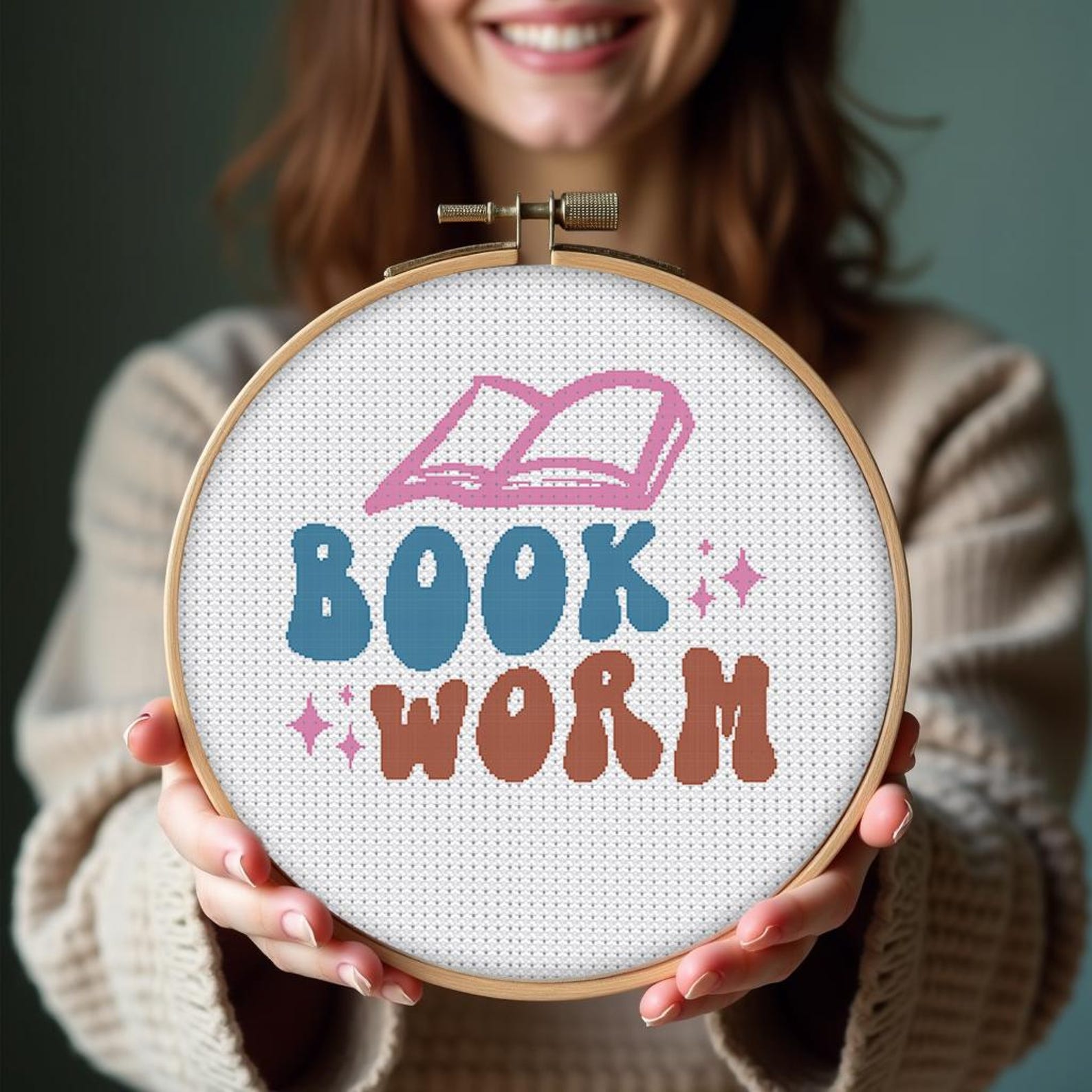 Book Worm Cross Stitch Pattern PDF, Reading Cross Stitch, Booklover ...