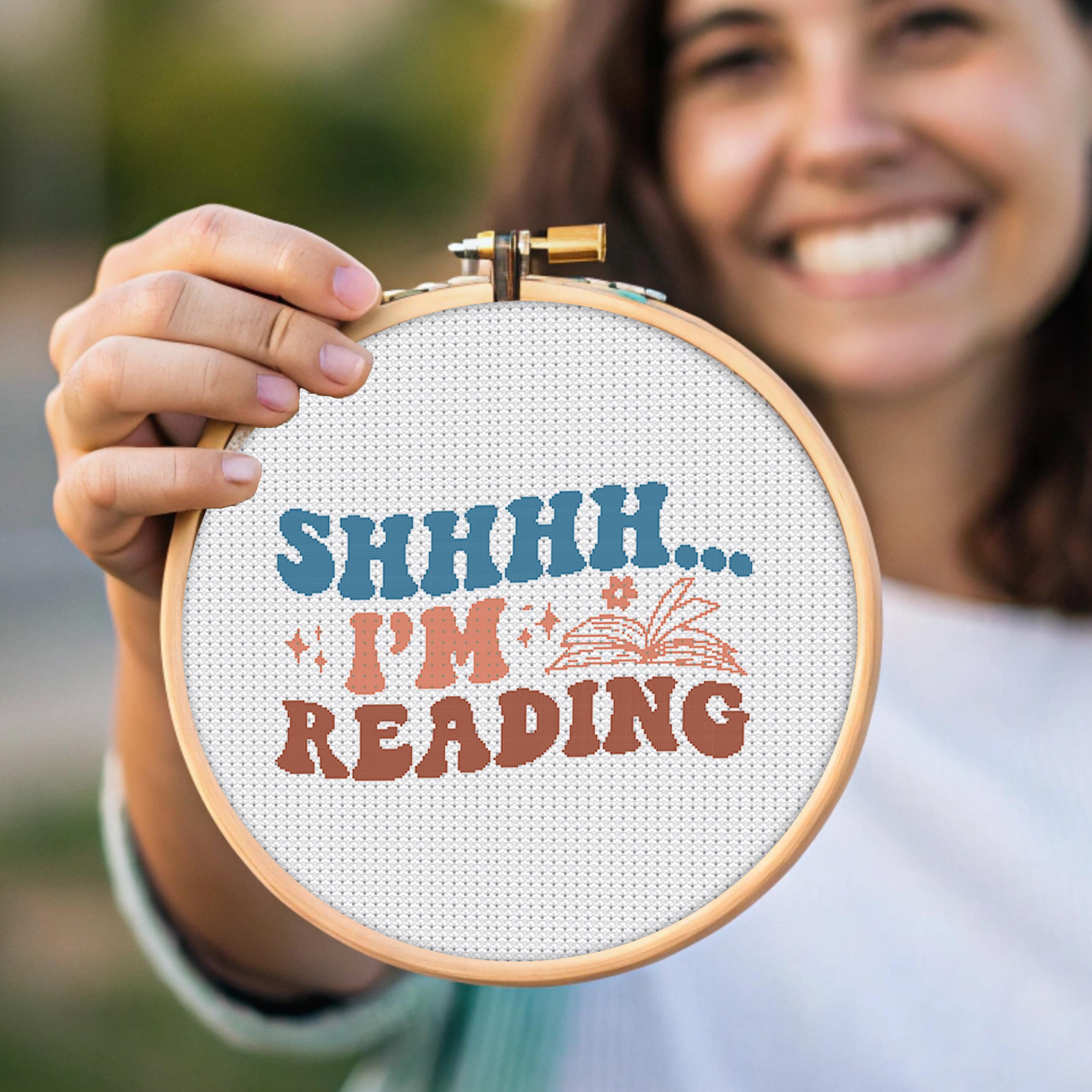 Shhhh I'm Reading Cross Stitch Pattern PDF, Reading Cross Stitch, Booklover Cross Stitch, Nerdy ...
