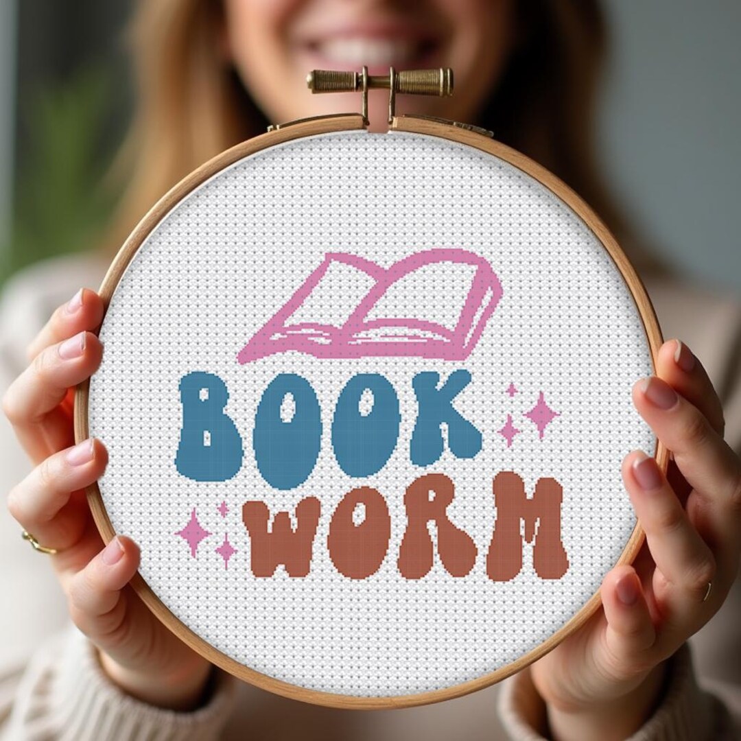 Book Worm Cross Stitch Pattern PDF, Reading Cross Stitch, Booklover ...