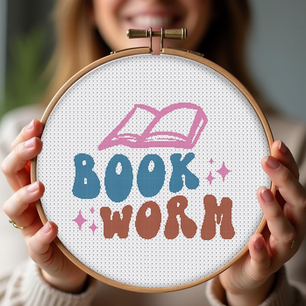 Book Worm Cross Stitch Pattern PDF, Reading Cross Stitch, Booklover ...