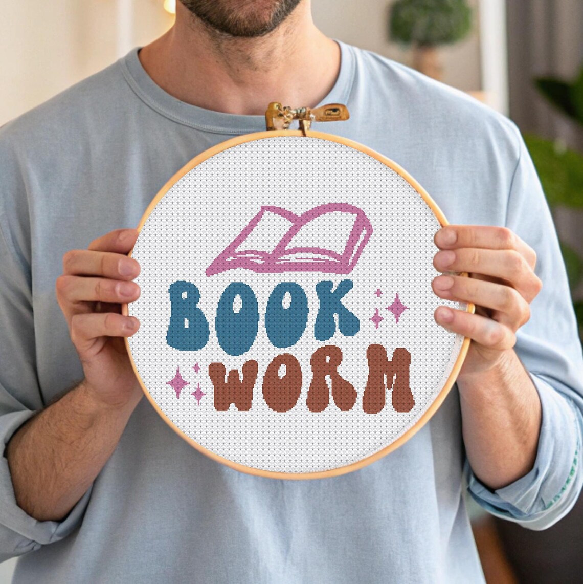 Book Worm Cross Stitch Pattern PDF, Reading Cross Stitch, Booklover ...