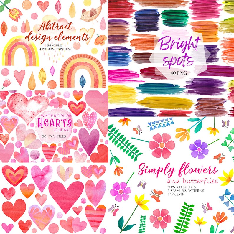 Watercolor Clipart Bundle, Holiday, Abstract Watercolor, Flowers ...