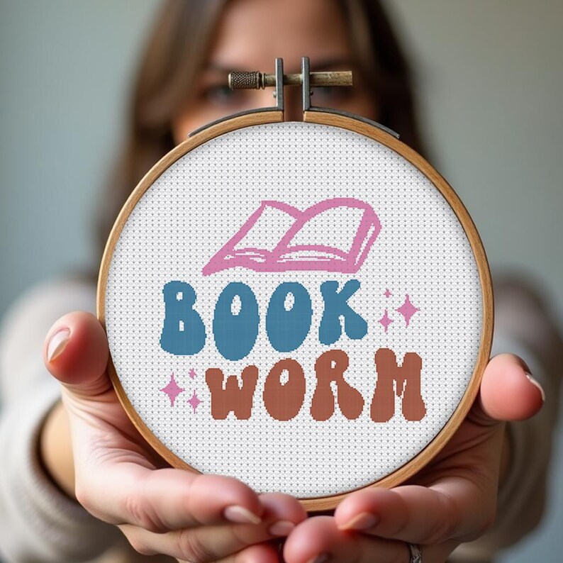 Book Worm Cross Stitch Pattern PDF, Reading Cross Stitch, Booklover ...