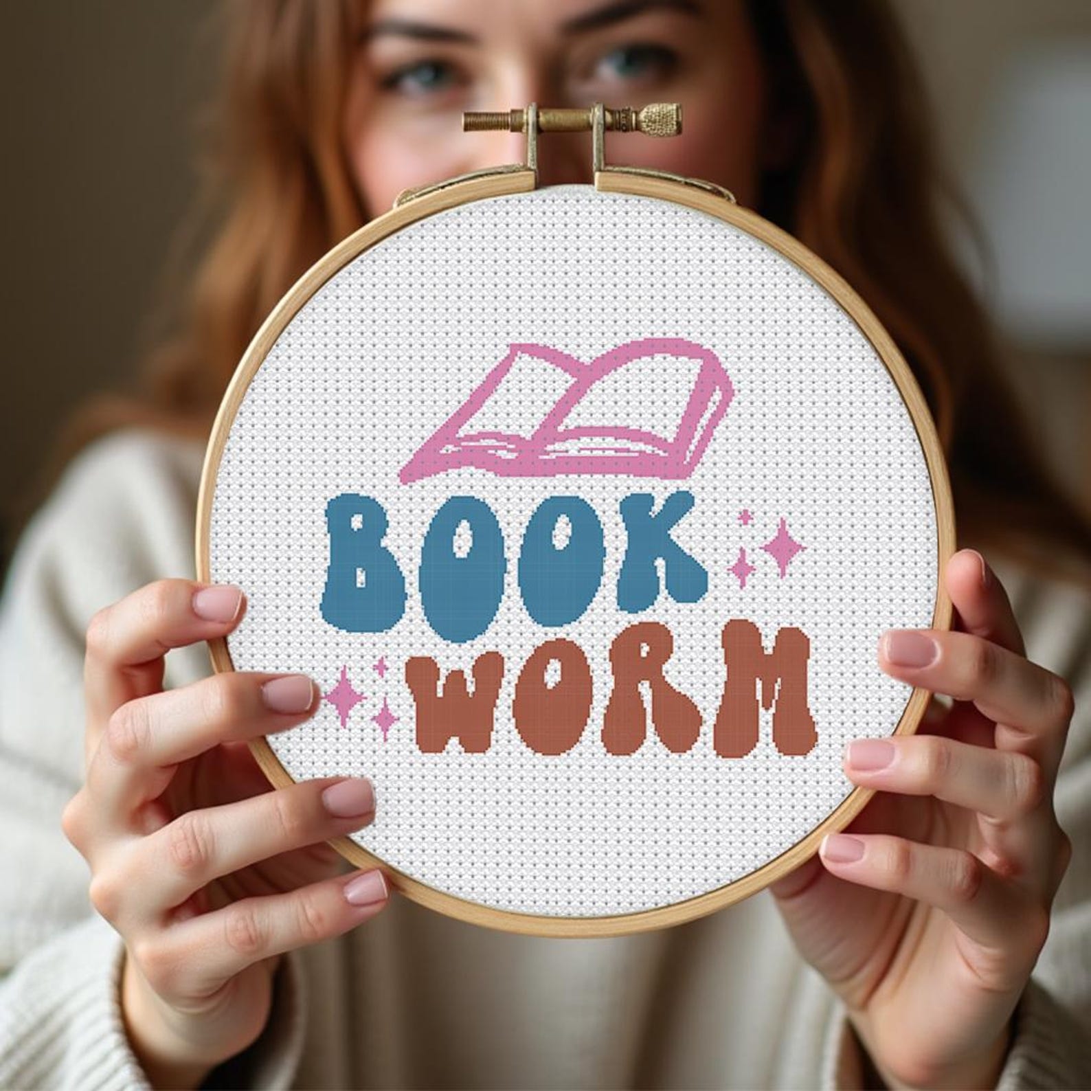 Book Worm Cross Stitch Pattern PDF, Reading Cross Stitch, Booklover ...