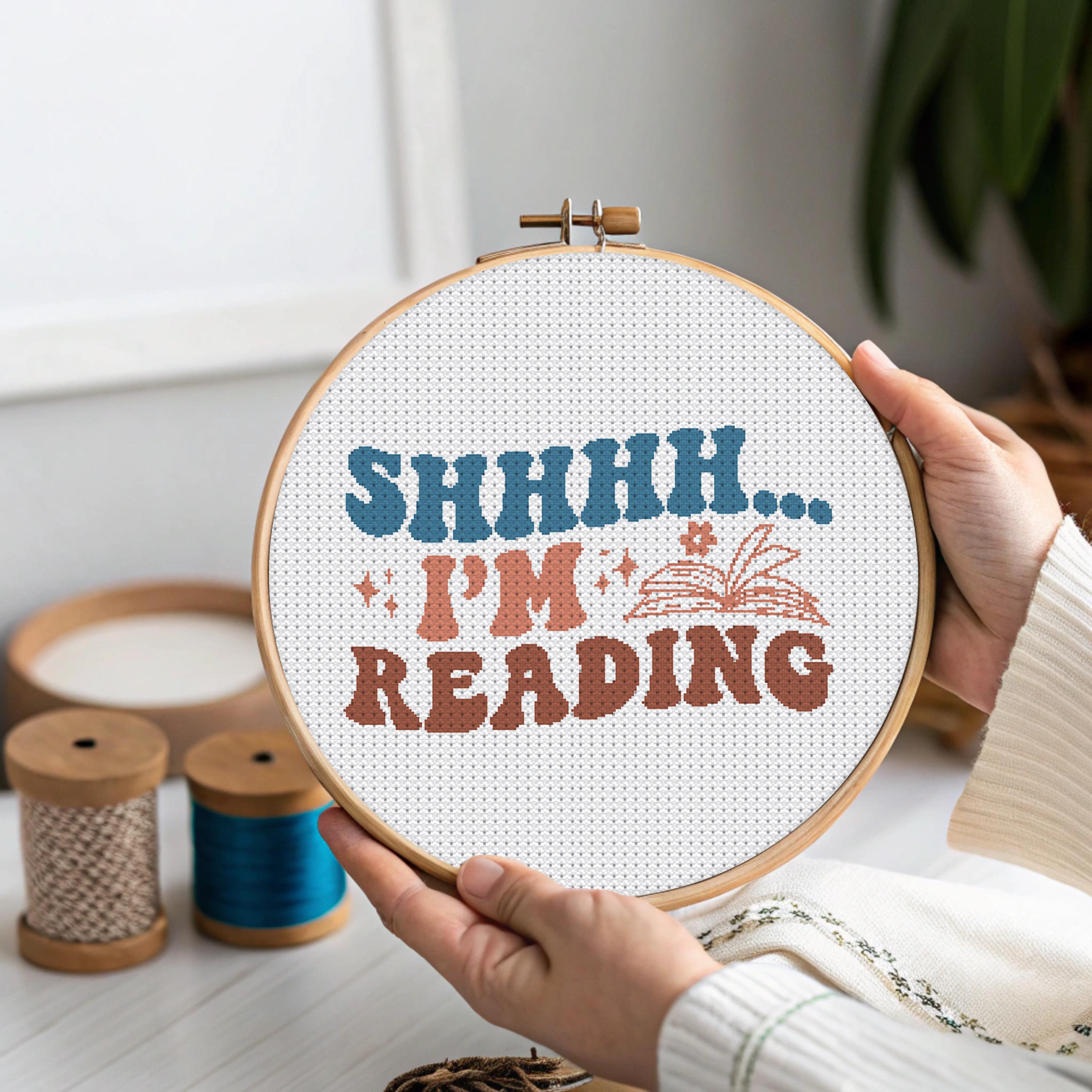 Shhhh I'm Reading Cross Stitch Pattern PDF, Reading Cross Stitch, Booklover Cross Stitch, Nerdy ...