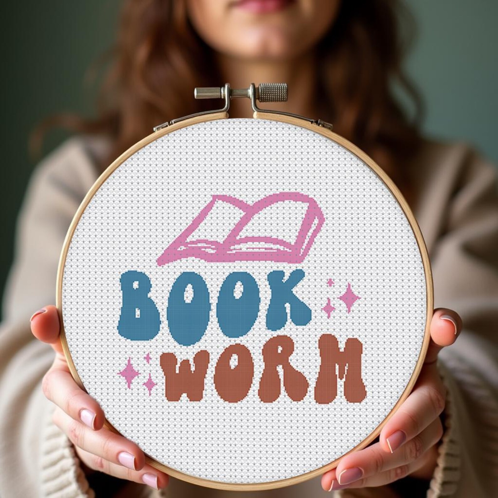 Book Worm Cross Stitch Pattern PDF, Reading Cross Stitch, Booklover ...