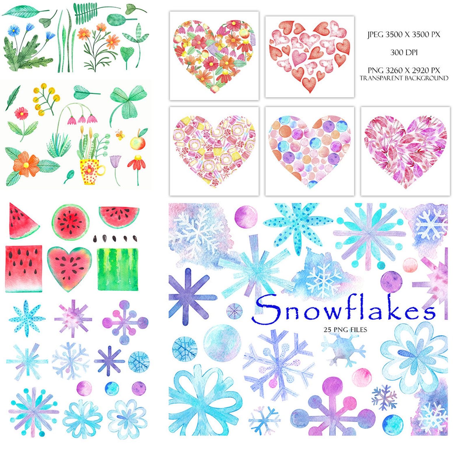 Watercolor Clipart Bundle, Holiday, Abstract Watercolor, Flowers ...