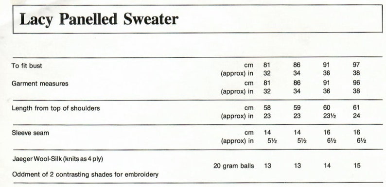 Ladies Lacy Panelled Sweater 4 Ply Wool & Silk Vintage Knitting Pattern ...