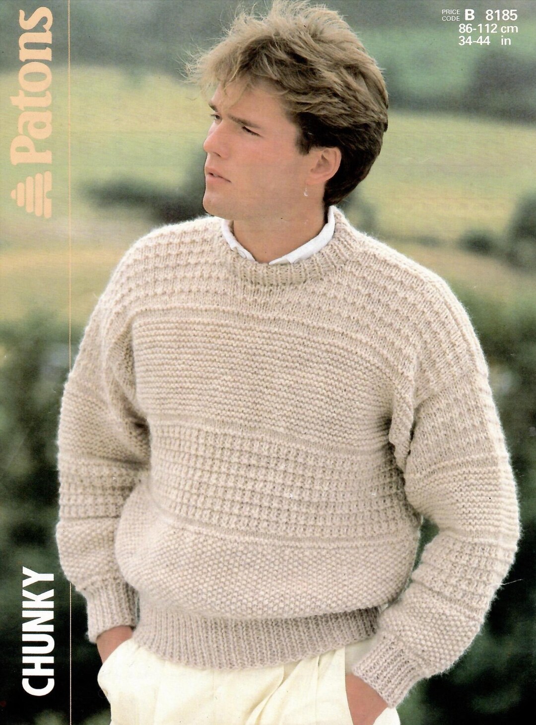 Vintage Knitting Pattern Men Sweater Crew Neck Chunky Patons (PDF ...