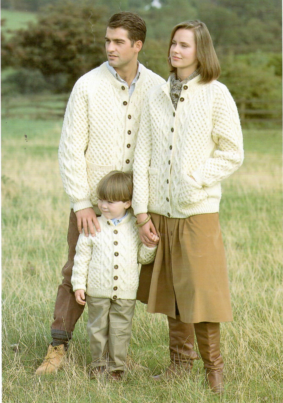 Family Aran Cardigans High Neck Crew Neck Patons Knitting Pattern PDF ...