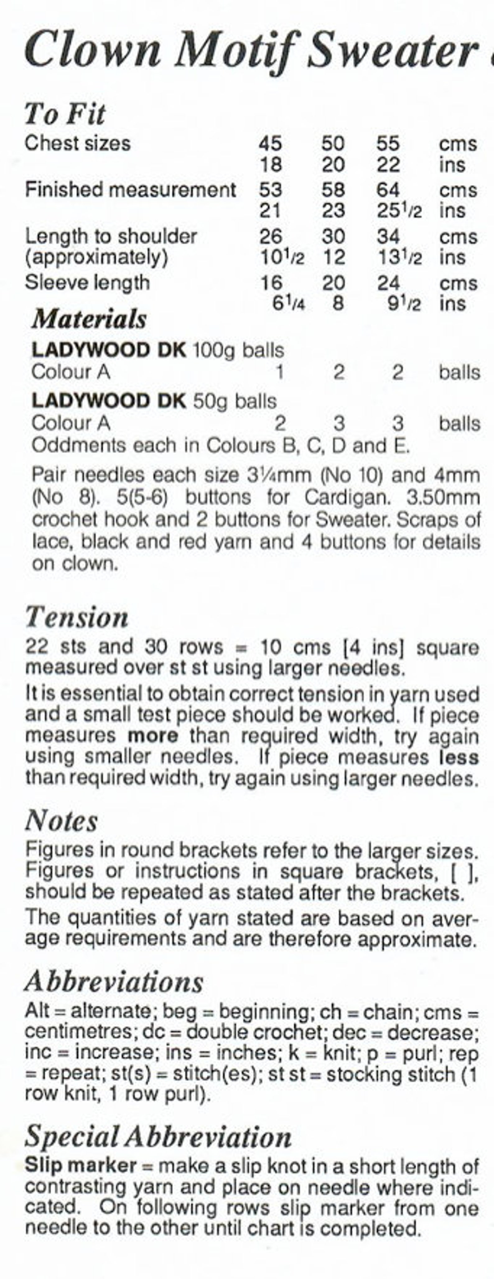 Children Clown Motif Sweater and Cardigan DK Vintage Knitting Pattern ...