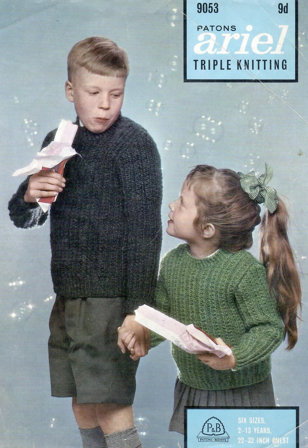 Vintage Knitting Pattern Children Sweaters Patons Ariel Triple Knitting ...
