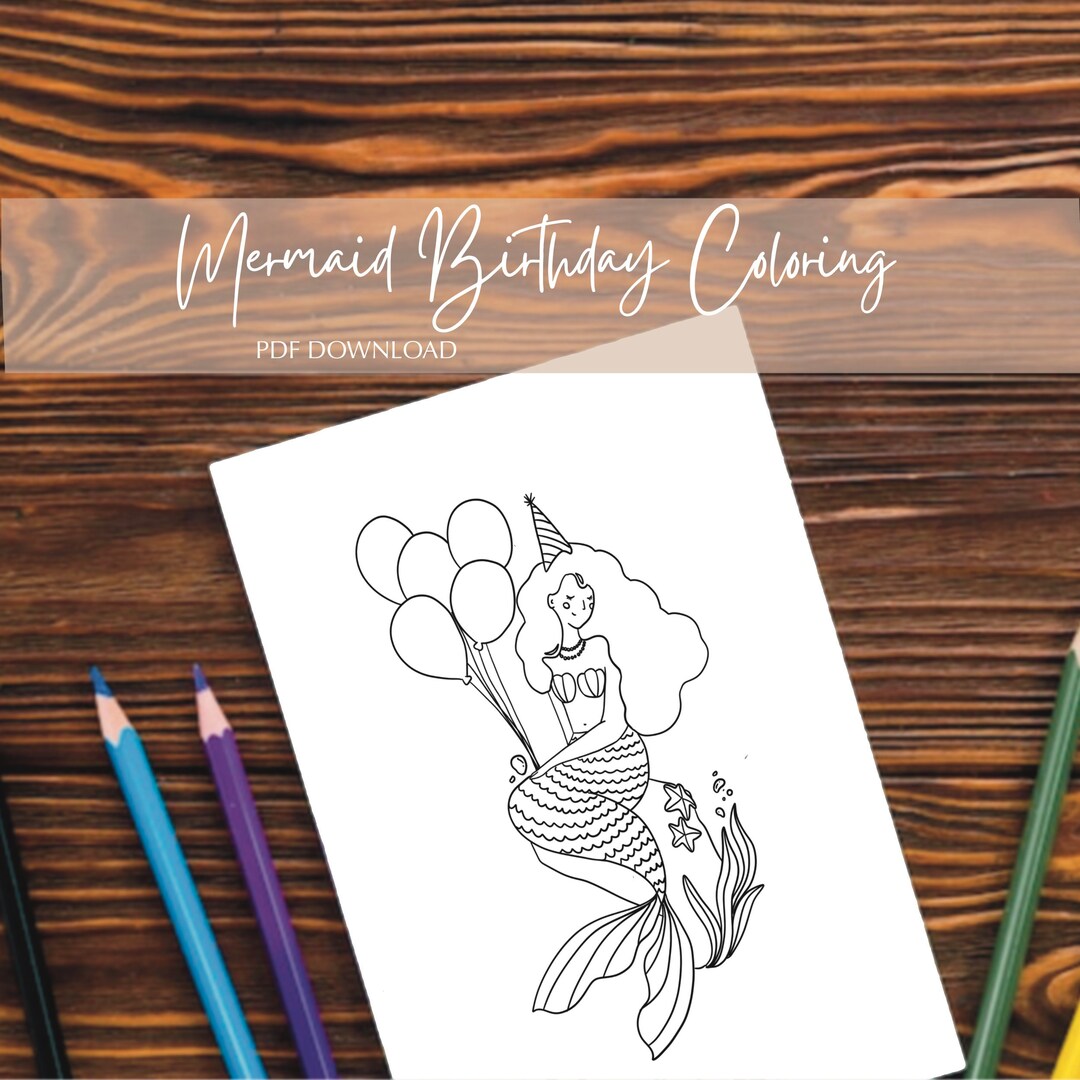 Mermaid Birthday Coloring Pages for Kids Colouring Pages for - Etsy