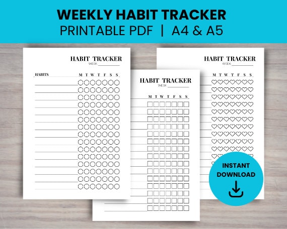 Weekly Habit Tracker, Printable Habit Tracker, A4 Tracker, A5 Tracker ...