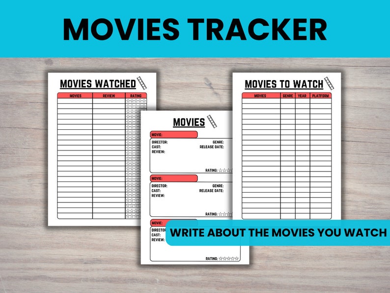 Printable Movie Tracker, Movie Planner, Movie Journal, A4 Letter, Movie ...
