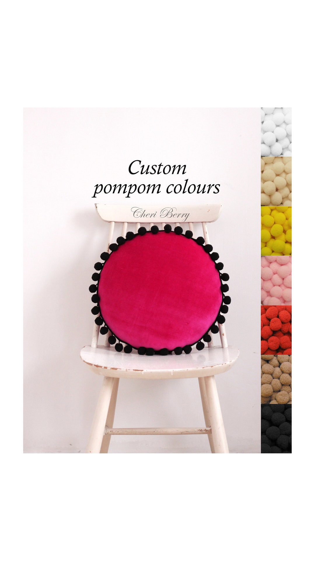 Magenta Velvet Pillow | Pompom Pillow | Round Velvet Cushion | Bedroom ...
