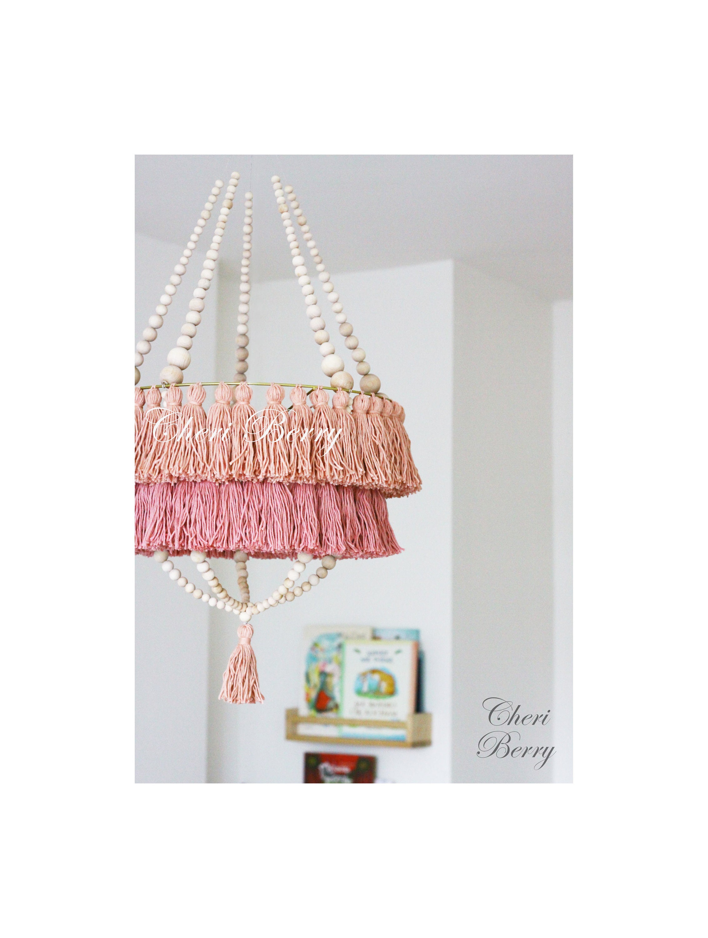 Pink Tassel Chandelier Fringe Lampshade Beaded Chandelier - Etsy