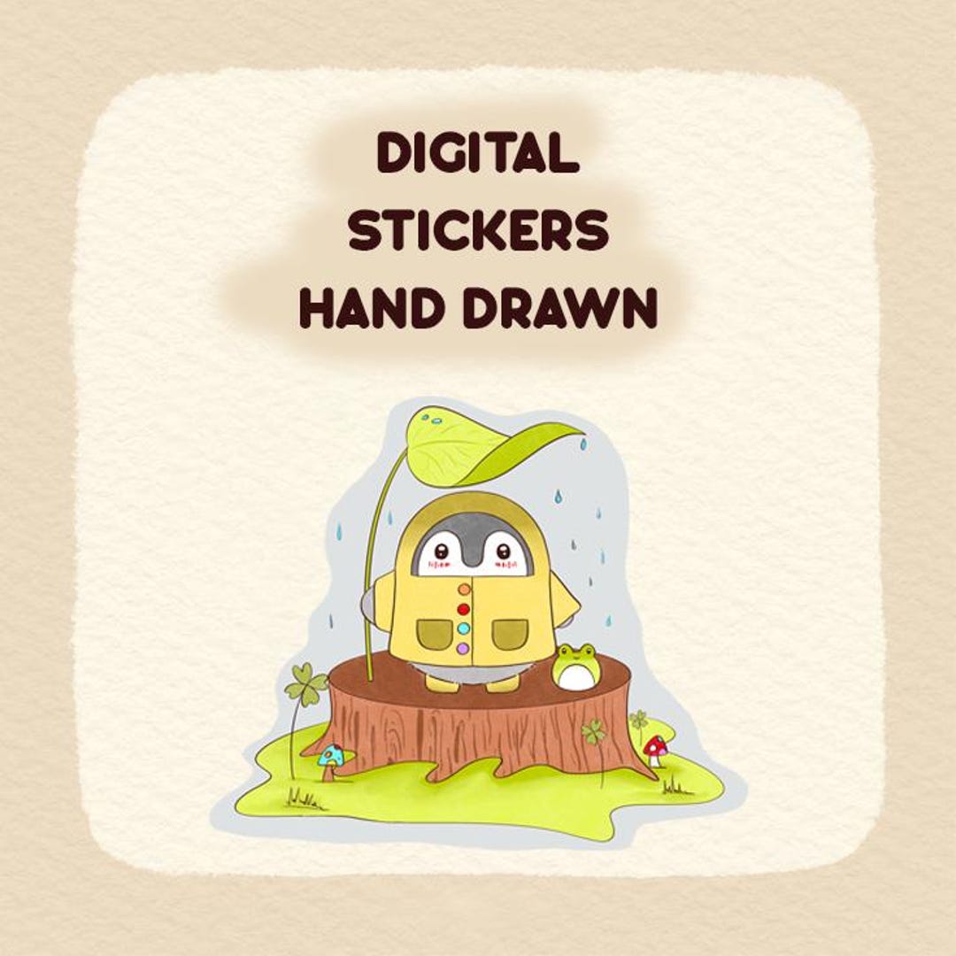 Cute Penguins and Frogs Digital Sticker 1 PNG Files Kawaii Fog Notes ...