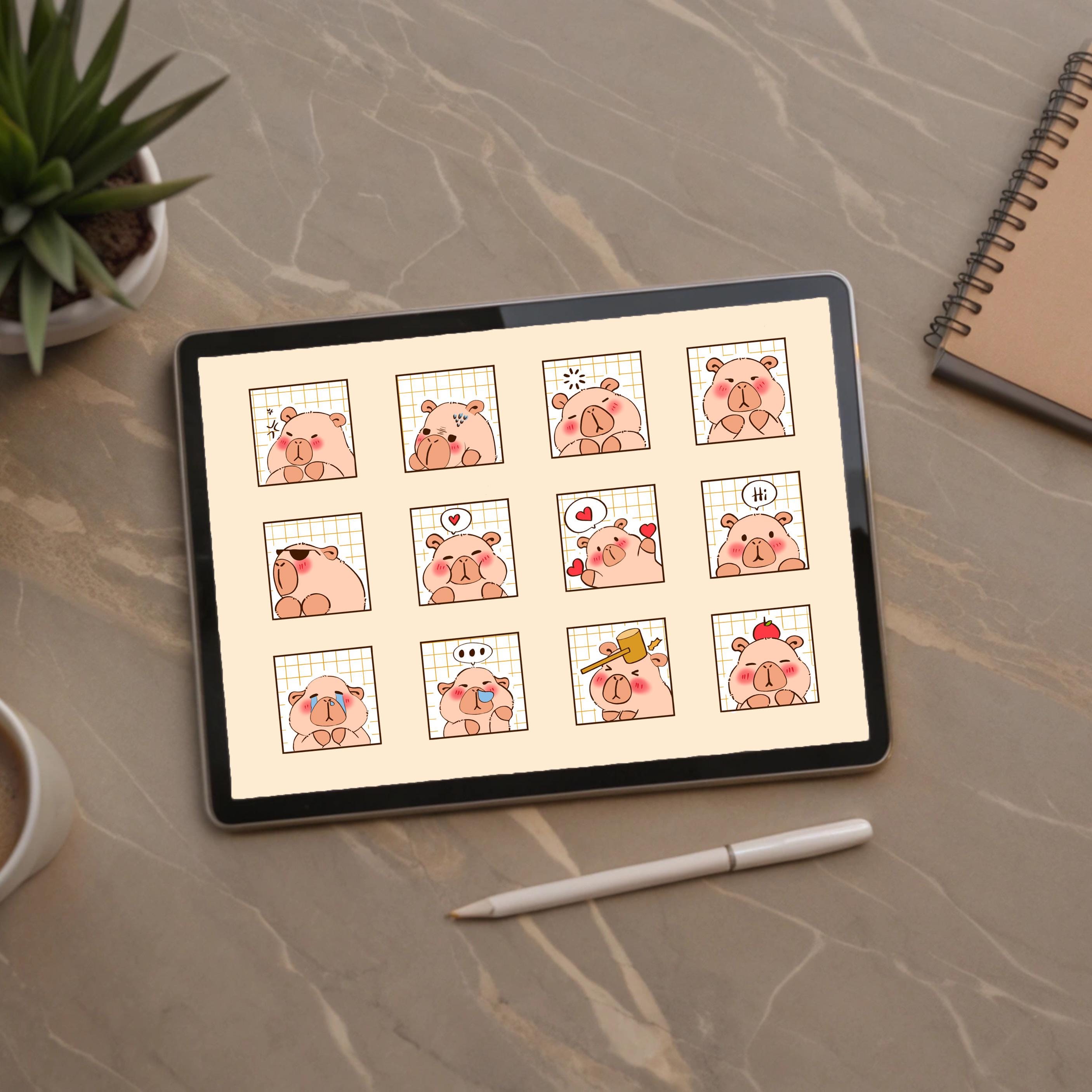 Capybara Stickers Kawaii Capybara Notes Stickers 12 PNG Notability ...