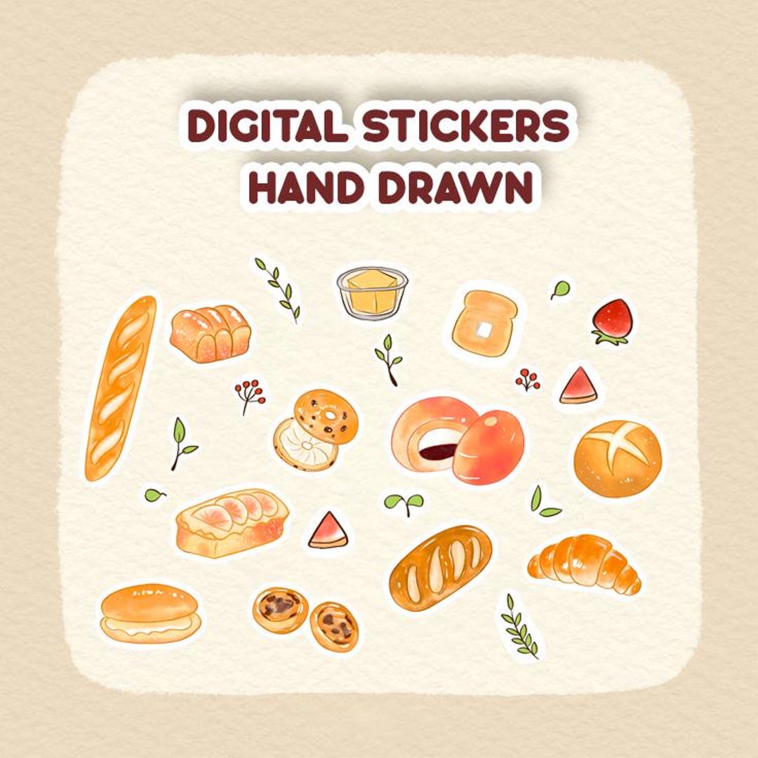 Delicious Bread Sticker | Kawaii Notes Stickers | 23 PNG | Notability ...