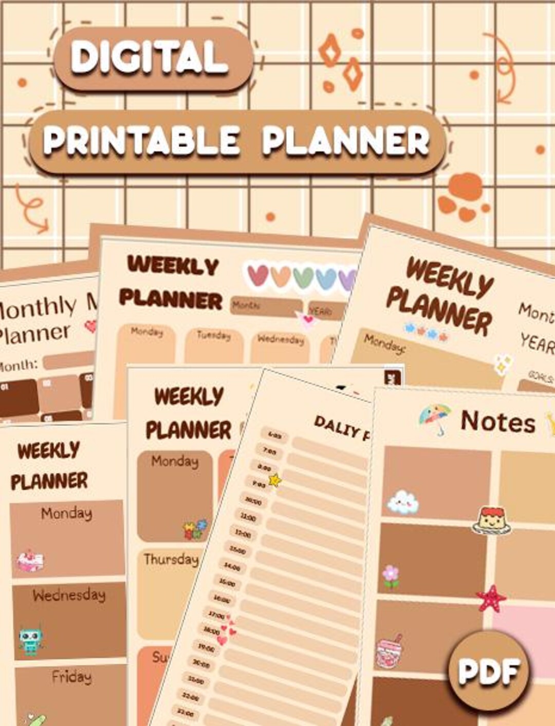 Yearly Digital Planner Chocolate Theme | Daily Planner | Weekly Planner ...