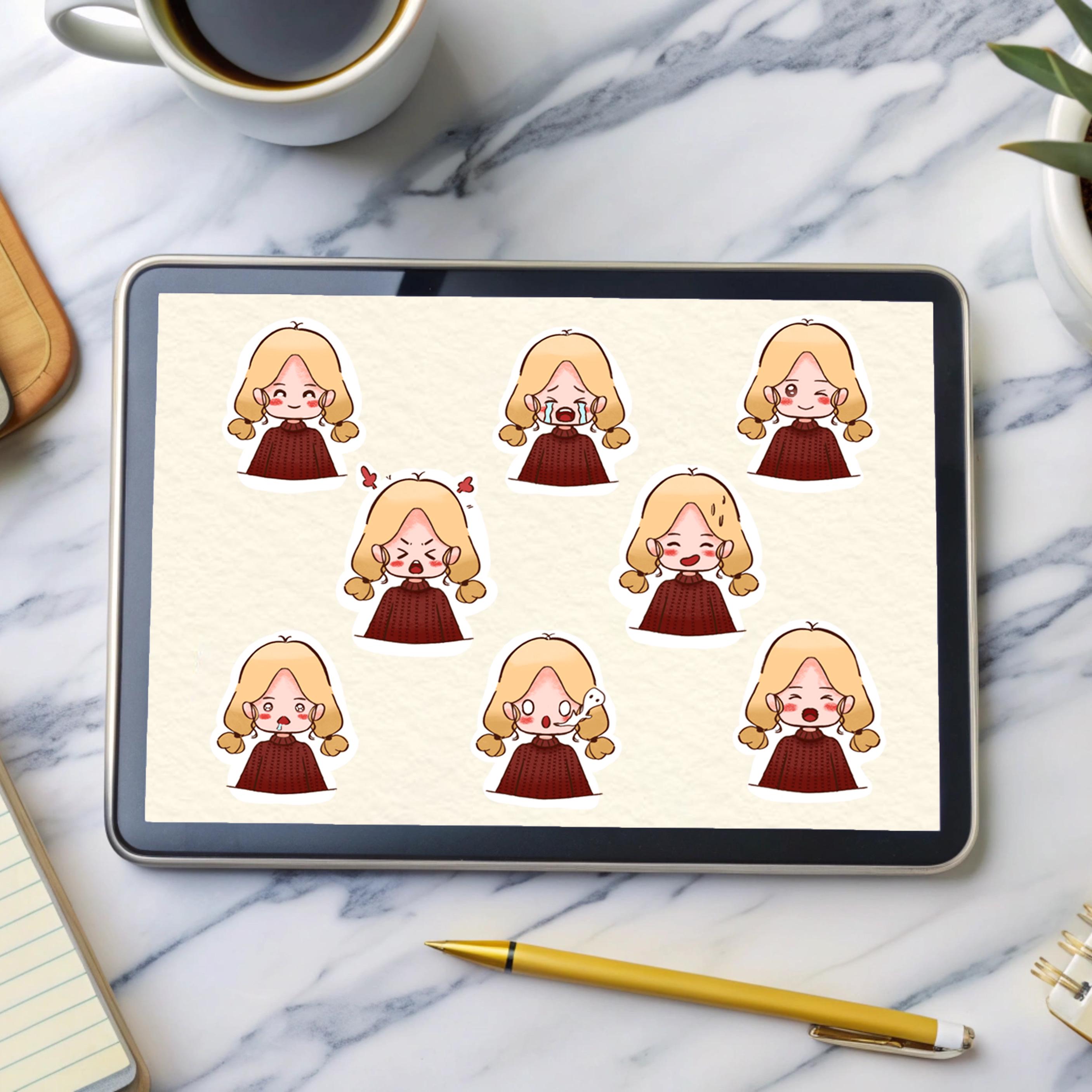 Chibi Cute Girl Digptal Stickers 8 PNG Files Kawaii Chibi Notes ...