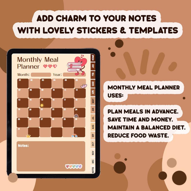 Yearly Digital Planner Chocolate Theme | Daily Planner | Weekly Planner ...