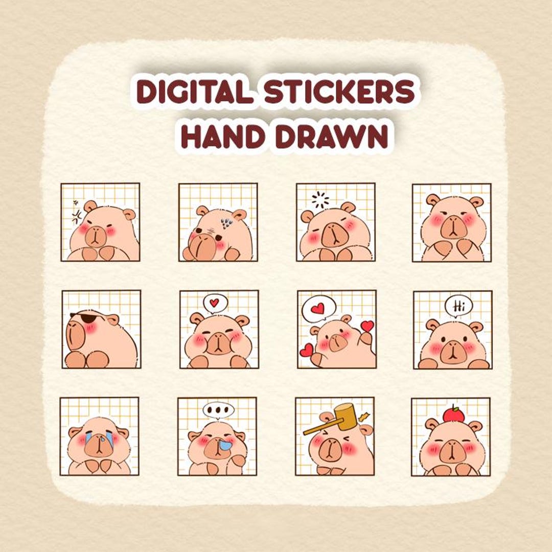 Capybara Stickers Kawaii Capybara Notes Stickers 12 PNG Notability ...