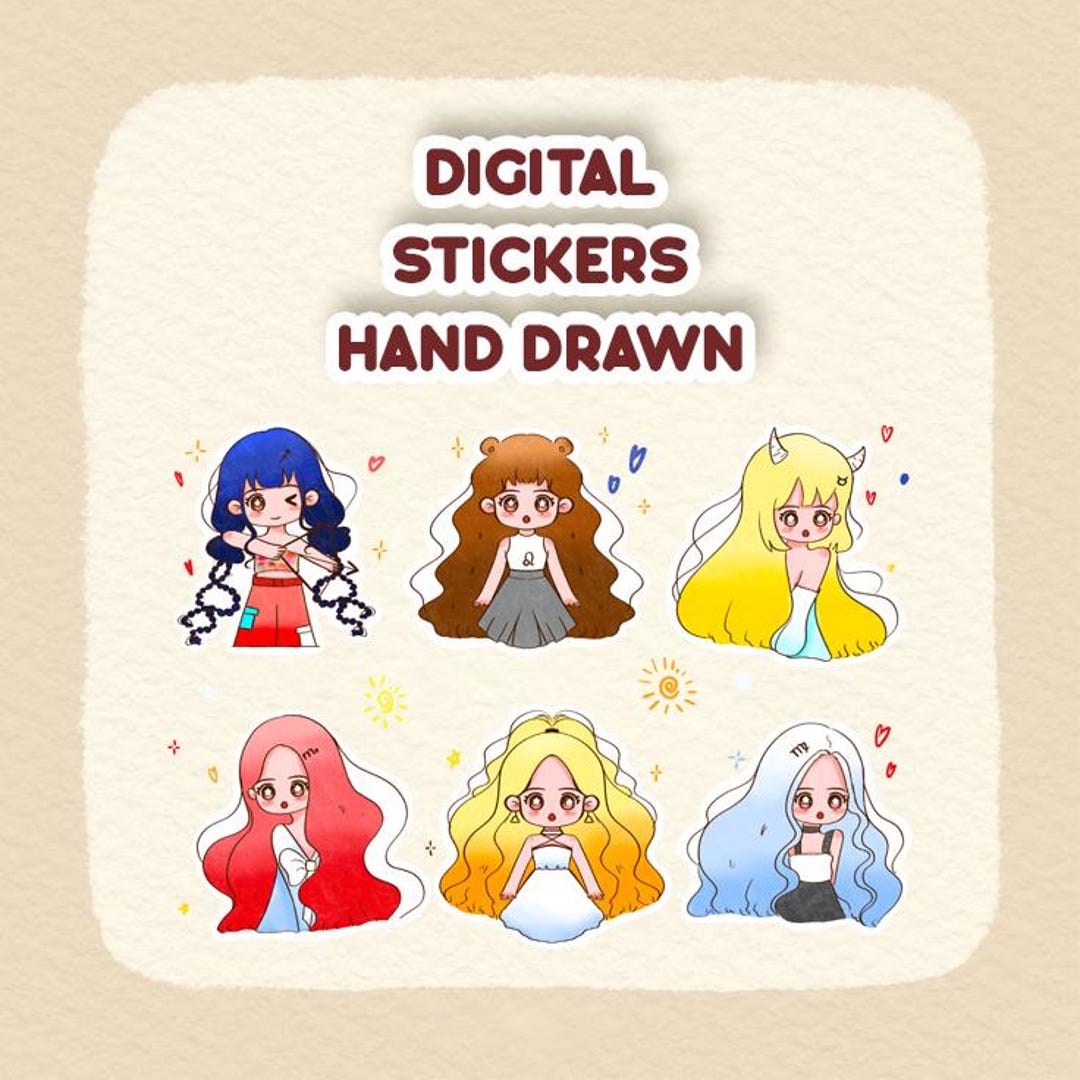 Zodiac Sign Chibi Digital Stickers | 6 PNG | Notability Digital Sticker ...