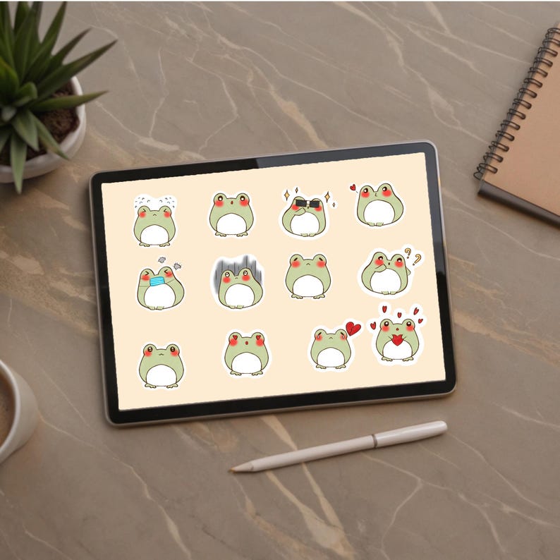 Cute Emoji Frog Digital Sticker Frog Digital Sticker 12PNG Files ...