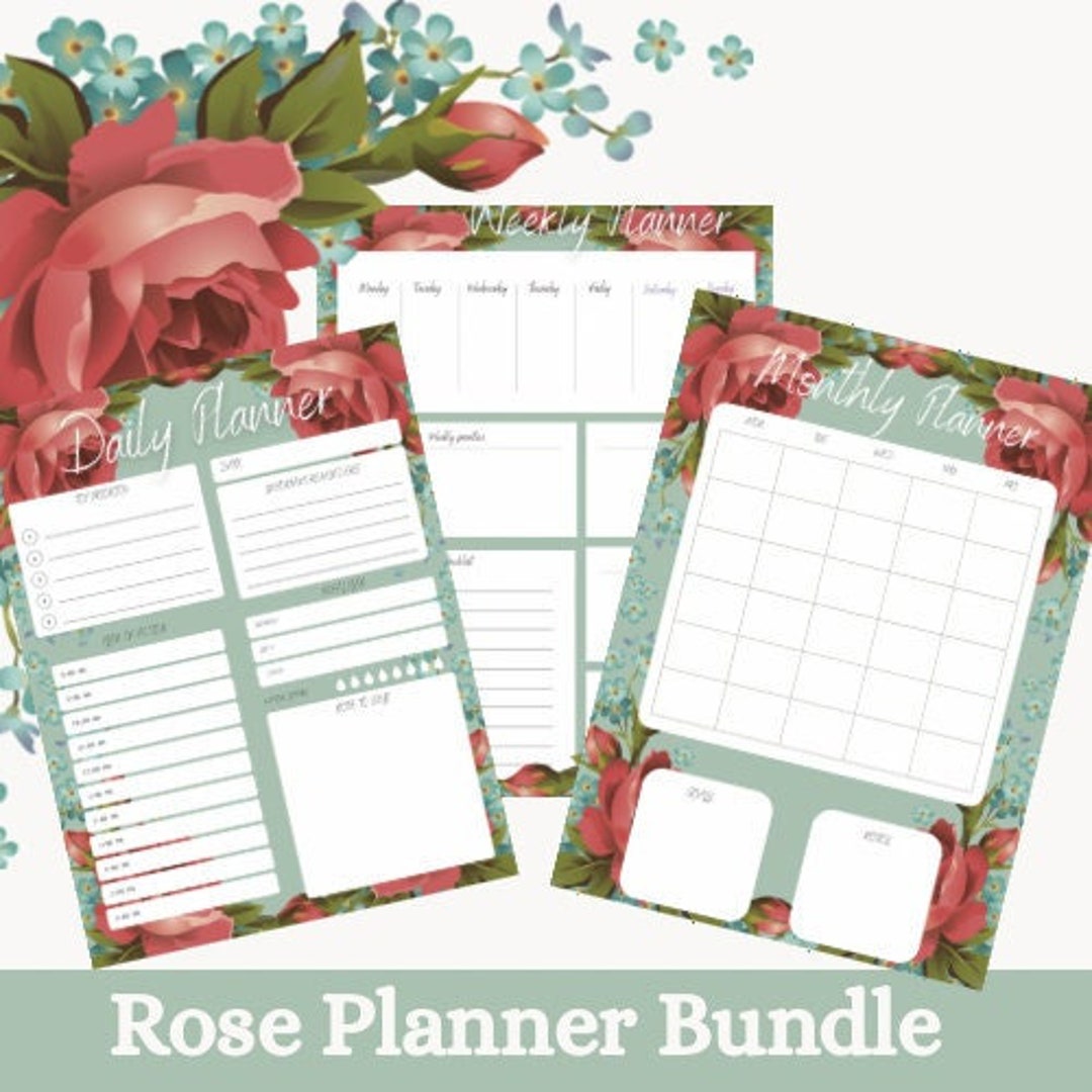 Floral Rose Printable PDF Bundle | Daily Weekly Monthly Planners A4/A5 ...