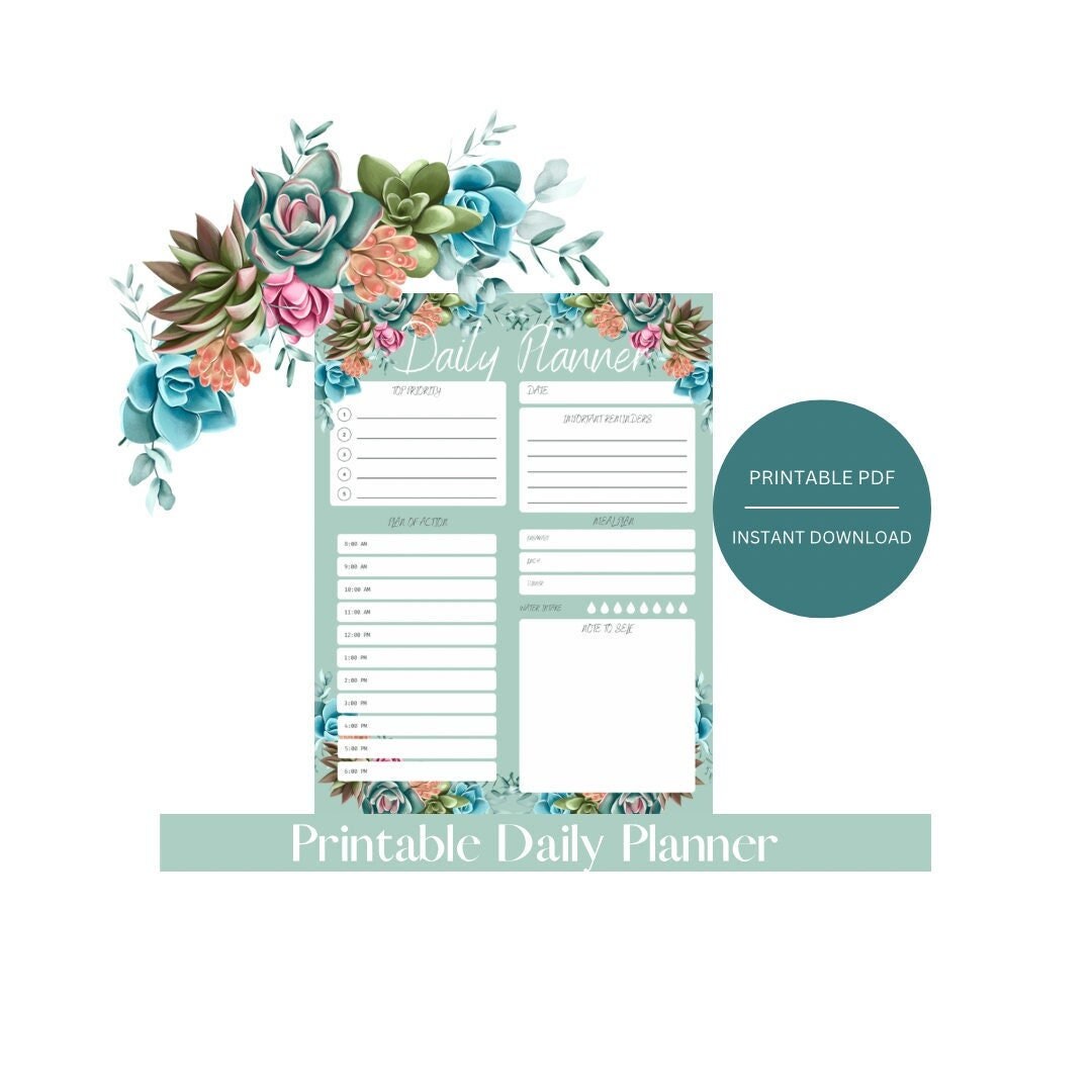 Botanical Succulents Printable PDF Daily Planner A4/A5 Instant Download ...