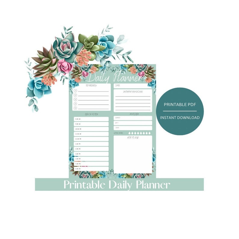 Botanical Succulents Printable PDF Daily Planner A4/A5 Instant Download ...