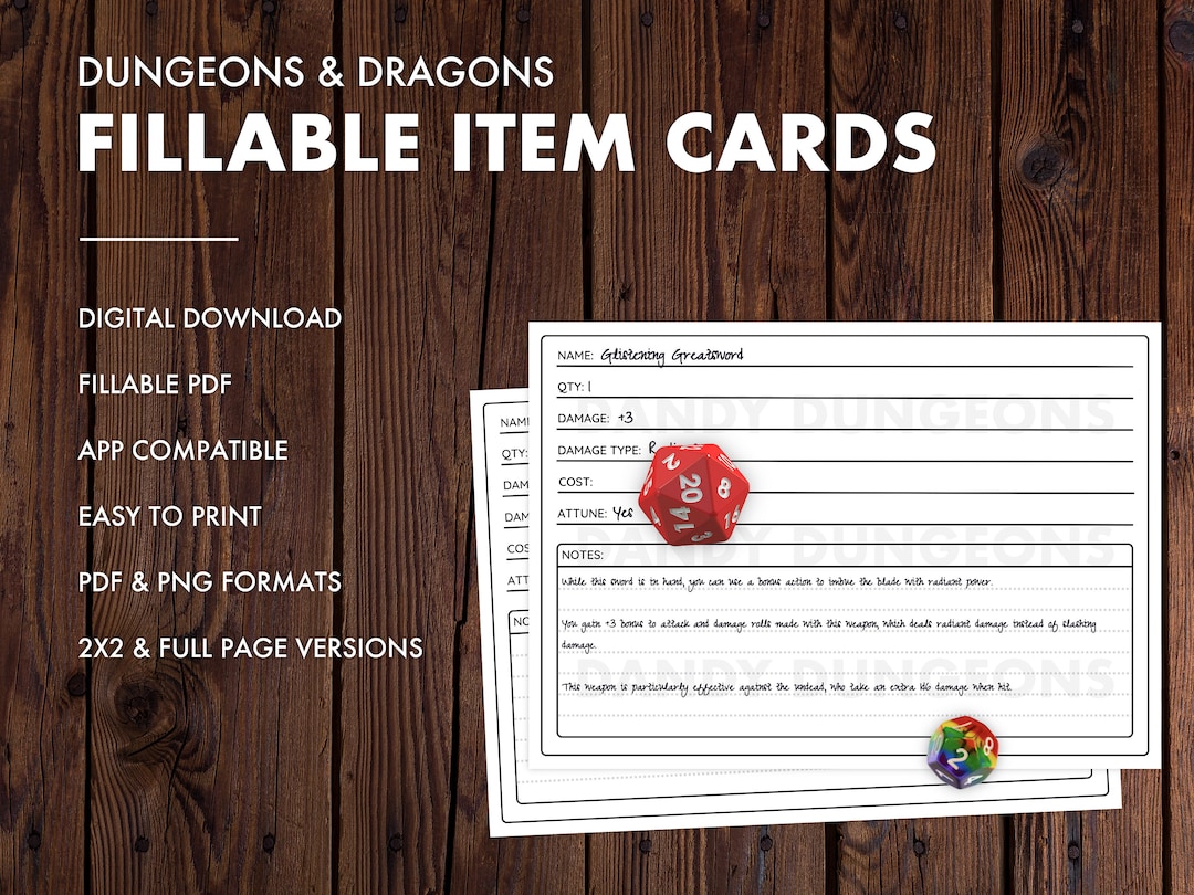 Item Cards | Dnd 5e | Printable / Fillable PDF Item Card Template ...