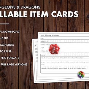 Item Cards Dnd 5e Printable / Fillable PDF Item Card Template Digital ...