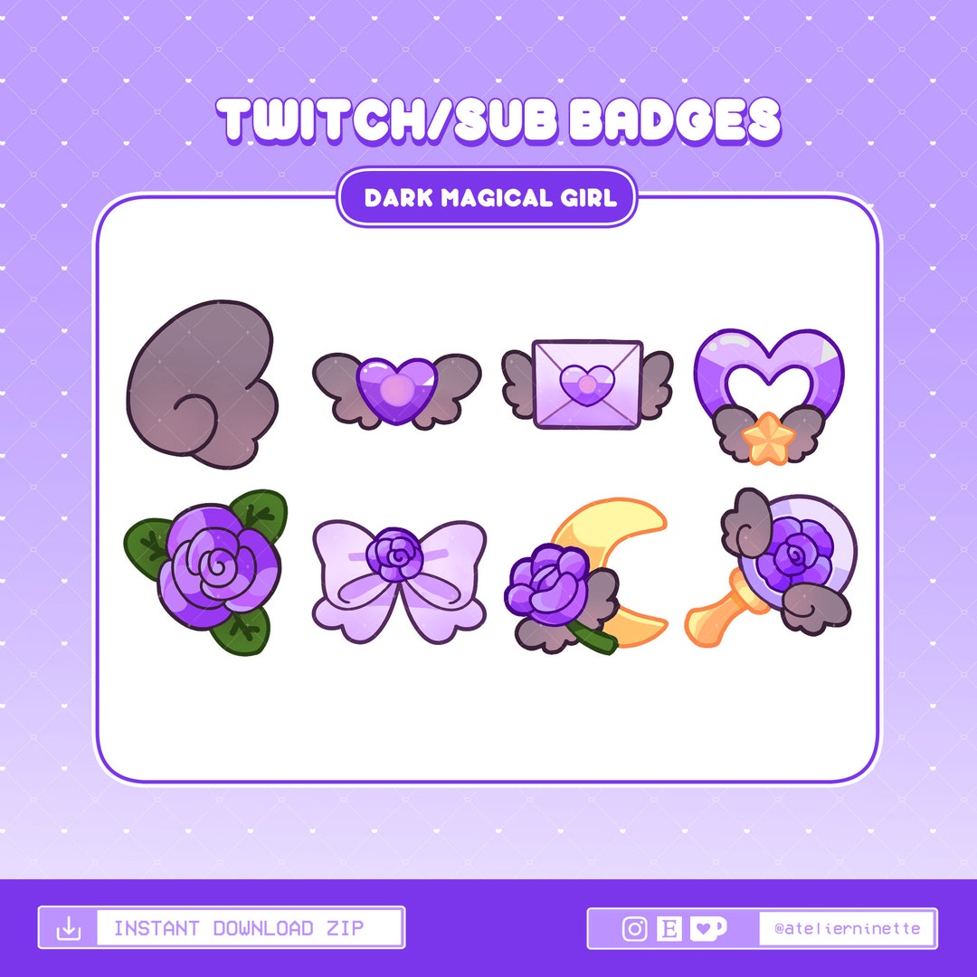 Dark Magical Girl Twitch Badges: Goth Shoujo Emblems (digital Download ...
