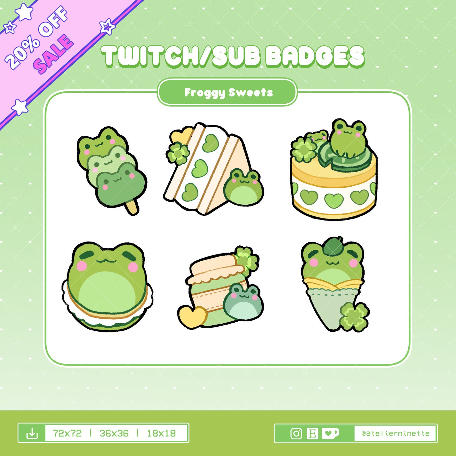 Stream Froggy Sweets for Twitch Emblems/badges Frog/sweets/pastries Badges Bits Badges Discord ...