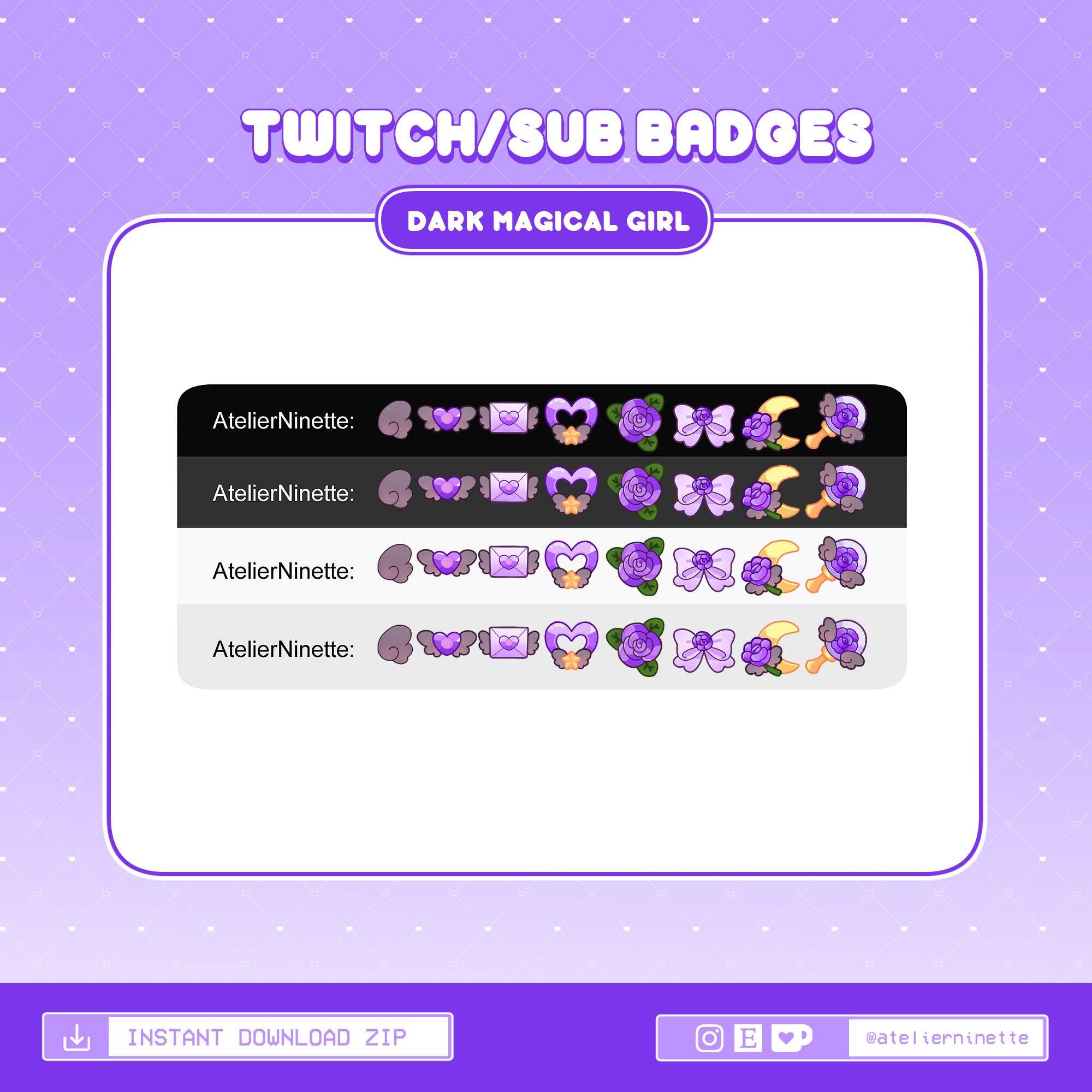 Dark Magical Girl Twitch Badges: Goth Shoujo Emblems (digital Download ...