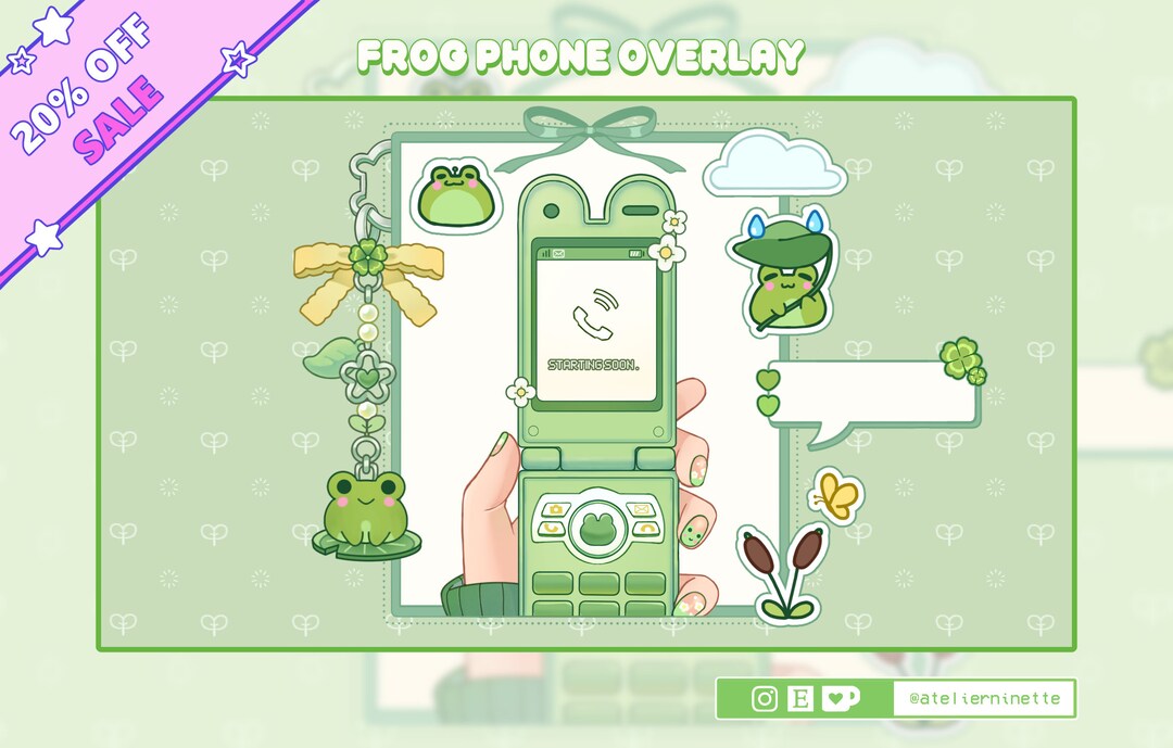 Animated Frog Themed Flip Phone Stream Overlay | Cottagecore | Pastel ...