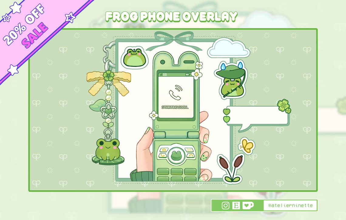 Animated Frog Themed Flip Phone Stream Overlay | Cottagecore | Pastel ...